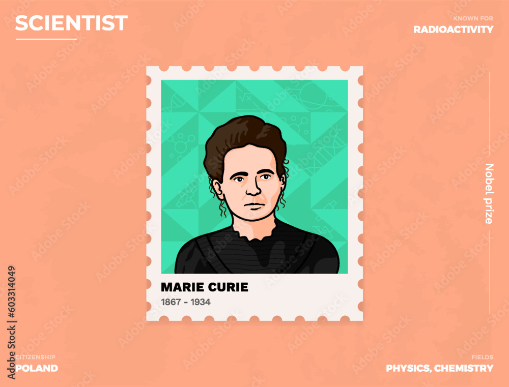 Marie Curie Inventor's Postcard Creative Ticket (Stamp) Design with ...