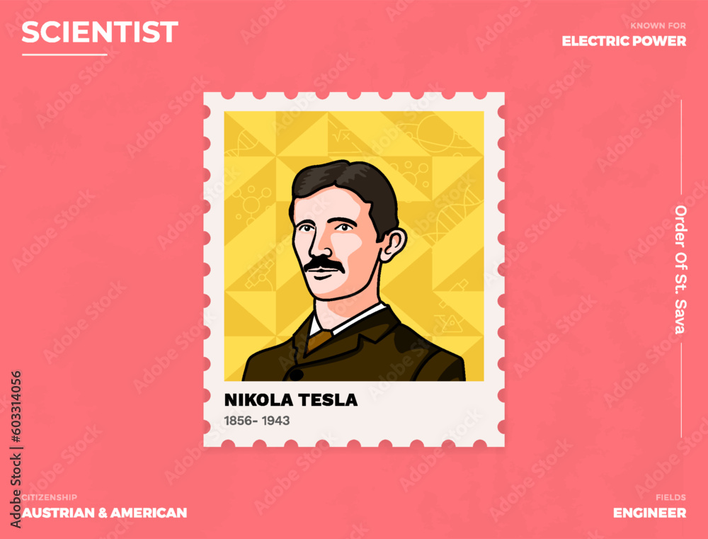 Nikola Tesla Inventor's Postcard Creative Ticket (Stamp) Design with ...