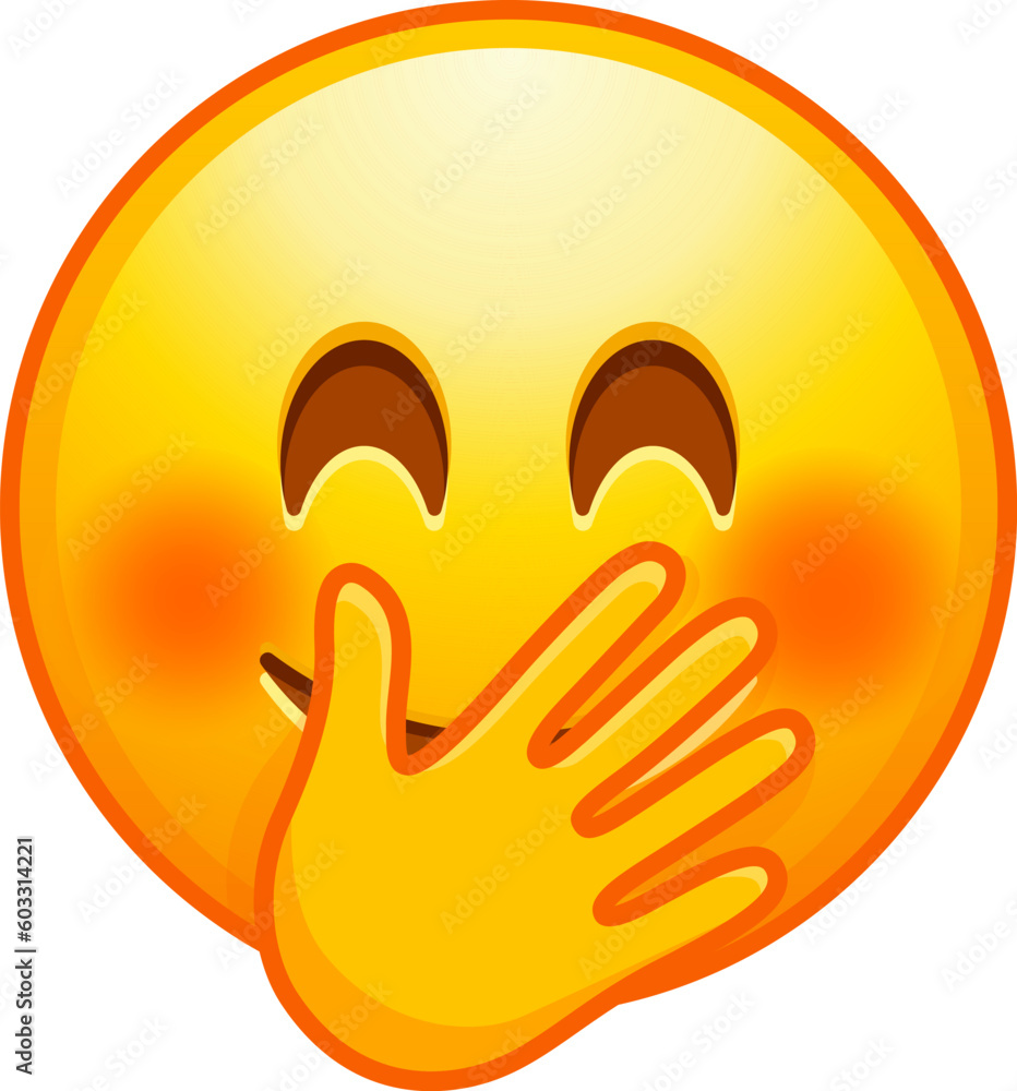 Top quality emoticon. Chuckle Emoji. Emoticon cover mouth with hand ...