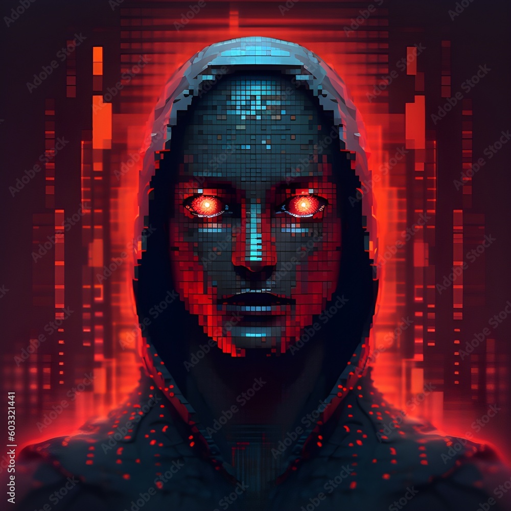 Portrait of anonymous cyborg hacker. Concept of hacking cybersecurity ...