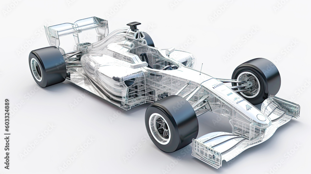 Formula One car technical and design study with visible internal ...