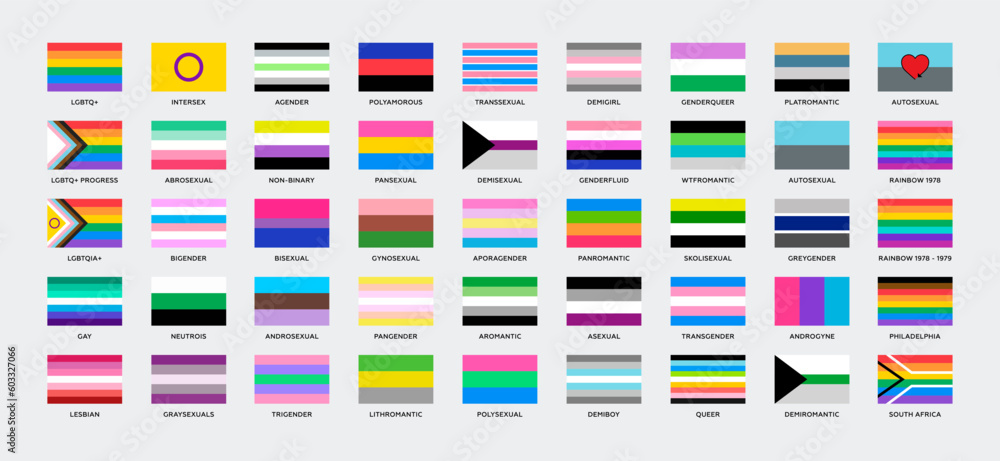LGBTQ+ sexual identity pride flags collection. Flag of gay, transgender ...