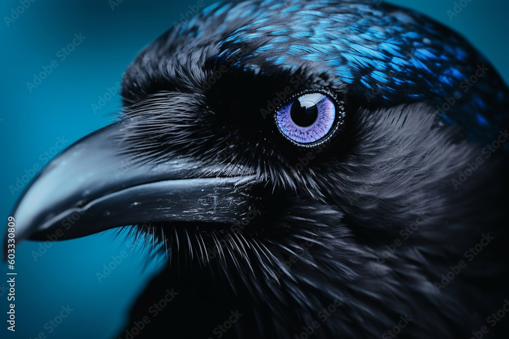 raven's eye close-up, created by a neural network, Generative AI technology Stock Illustration ...