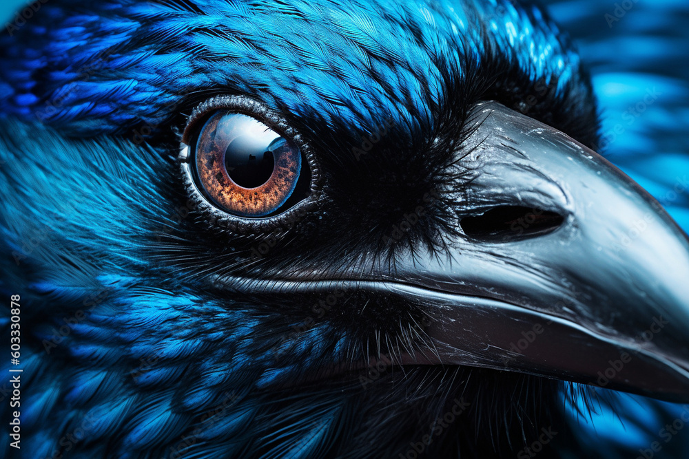 raven's eye close-up, created by a neural network, Generative AI technology Stock Illustration ...
