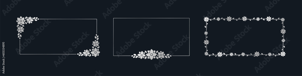 Rectangle silver floral frame collection. Luxury golden frame border ...