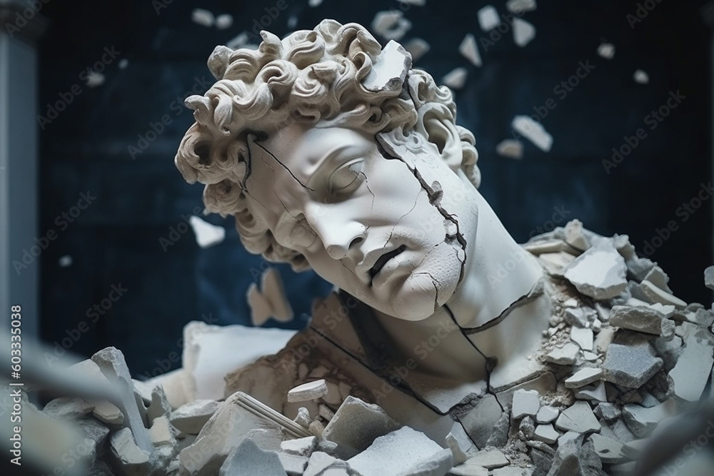 Broken ancient greek statue man head, created by a neural network ...