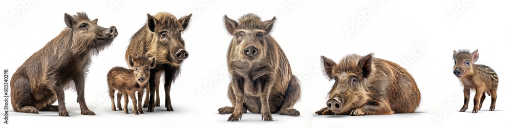 Wildlife forest woods animals wild boars banner panorama long ...