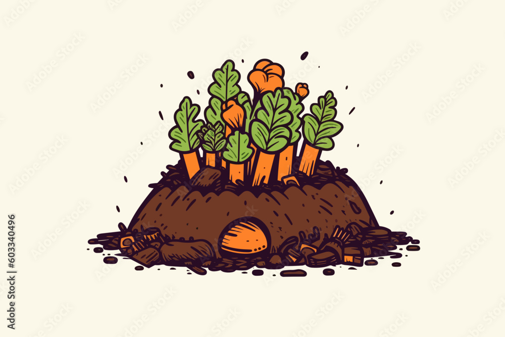 Doodle inspired Compost, cartoon sticker, sketch, vector, Illustration ...