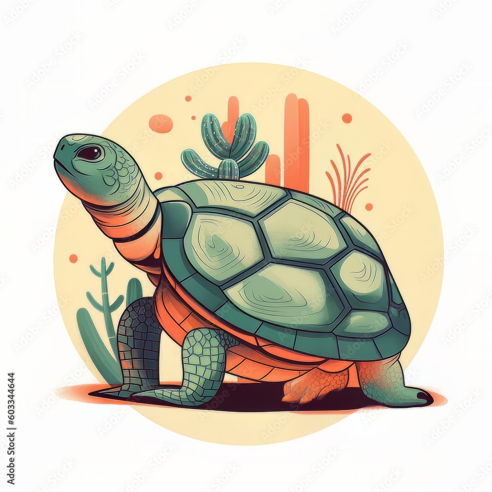A drawing of a turtle with a cactus on it with Generative AI technology ...