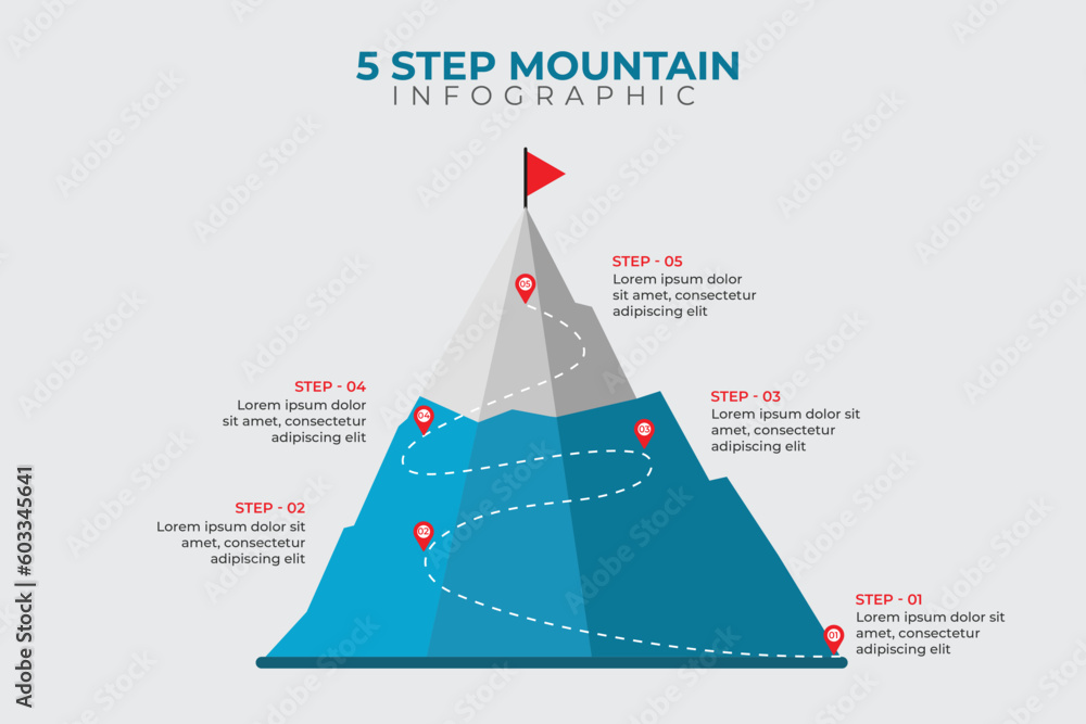 Route to the top of mountain infographic on white background. business ...