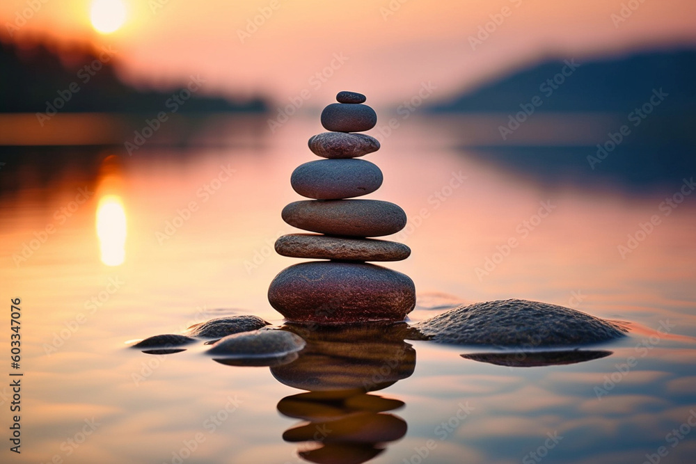 Buddhist symbol of balance, a stack of stones, created by a neural ...