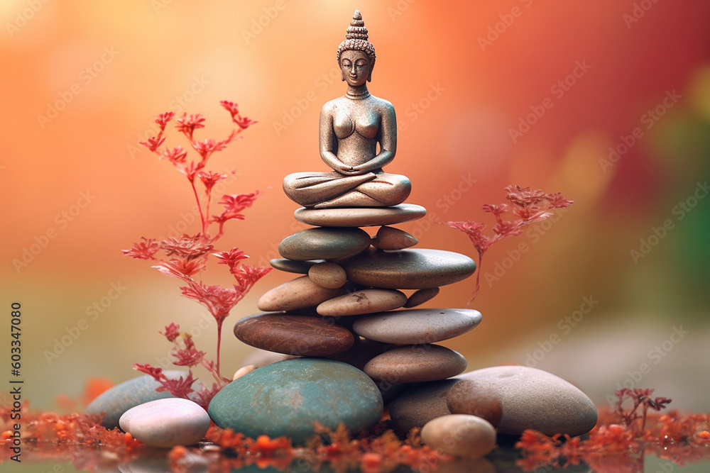 Buddhist symbol of balance, a stack of stones, created by a neural ...