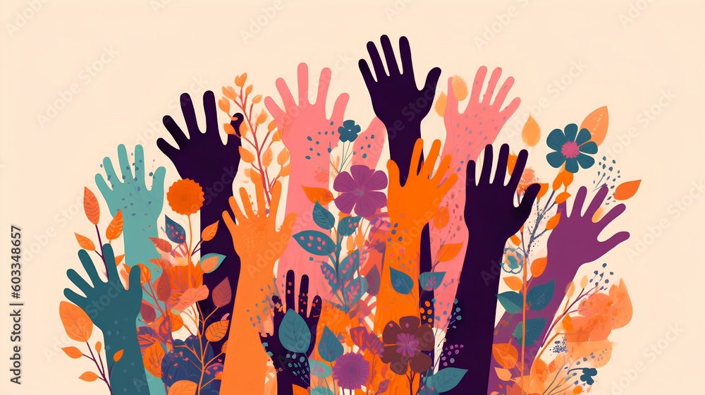 An illustration showcasing a collection of diverse and colorful hands ...