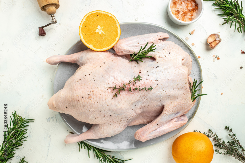 raw duck on a light background, Culinary cooking. banner, menu, recipe ...
