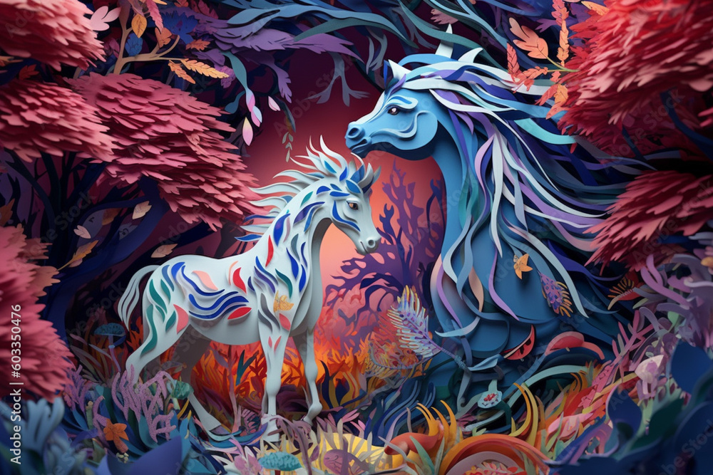 a fantasy landscape, with mythical creatures like unicorns, dragons ...