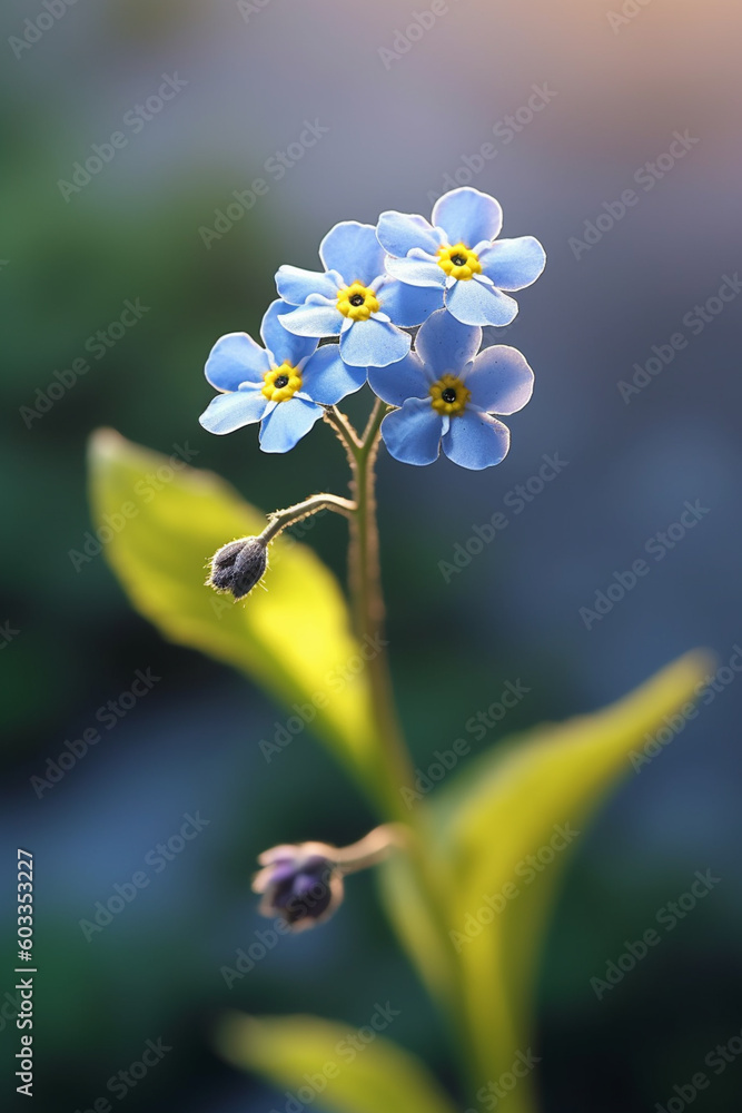 A close-up capture of a delicate forget-me-not flower, with its tiny ...