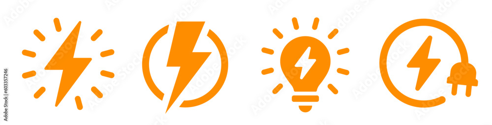 Lightning icon set. Electric power symbols collection. Lightning bolt ...