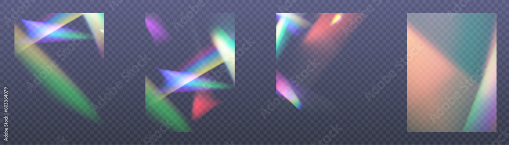 Rainbow light rays, lens flare, reflection effect from crystal, glass ...