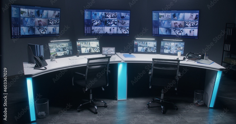 Workspace in modern security control center for monitoring CCTV cameras ...