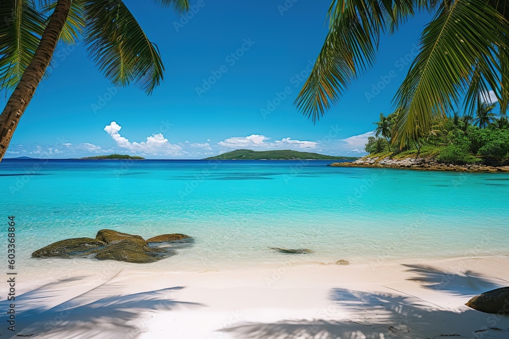 Mesmerizing tropical beachscape with azure waters, glistening white ...