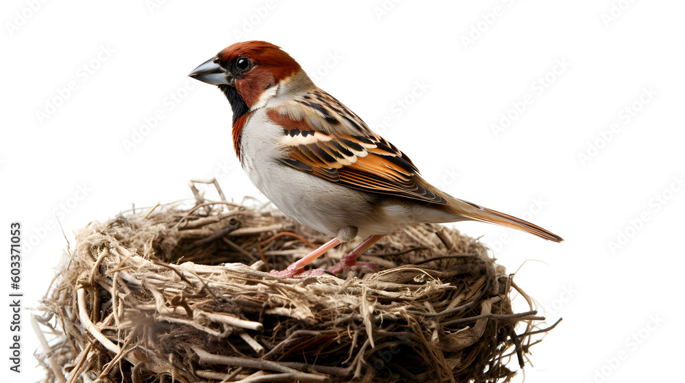 beautiful sparrow in its nest on transparent background png Stock ...