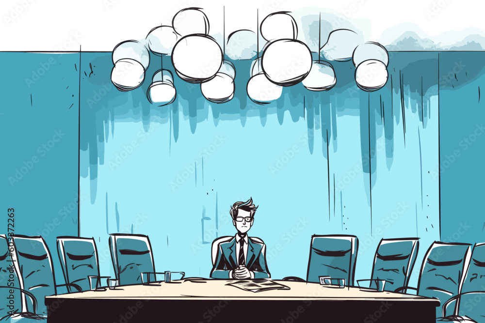 Doodle inspired Lawyer at conference room, cartoon sticker, sketch ...