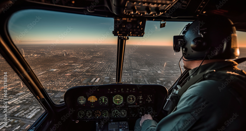 Flying High, A Military Pilot in the Cockpit of a Helicopter with a ...