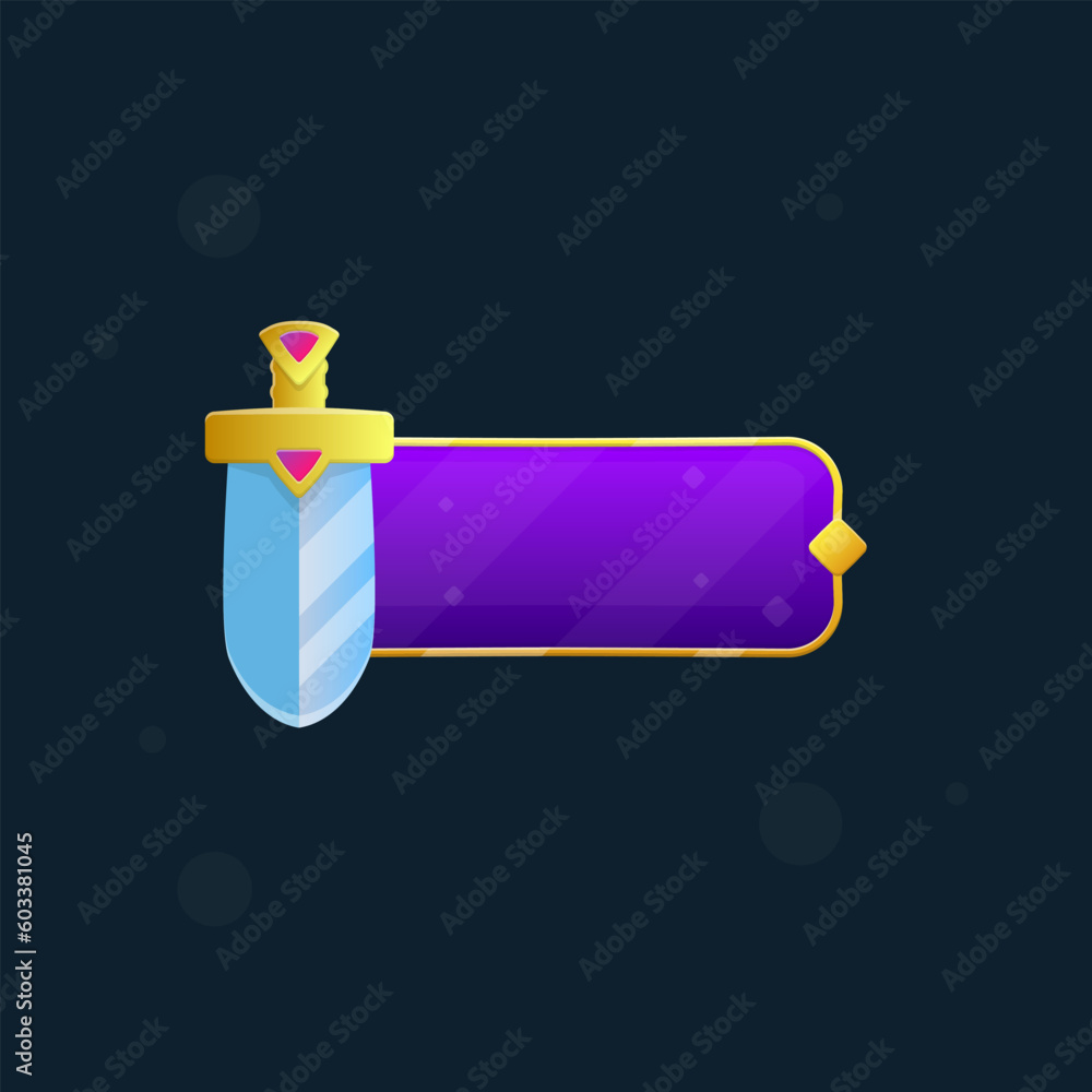 Game UI Dark Glamour Sword Bar Button With Golden Vintage Border Glass ...