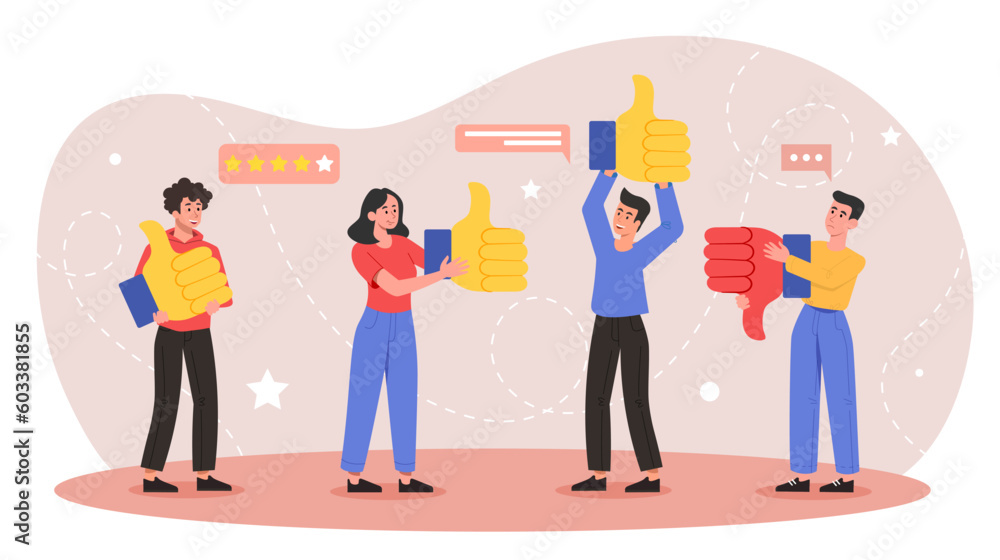 People with like rating. User opinion and feedback, marketing. Ranking ...