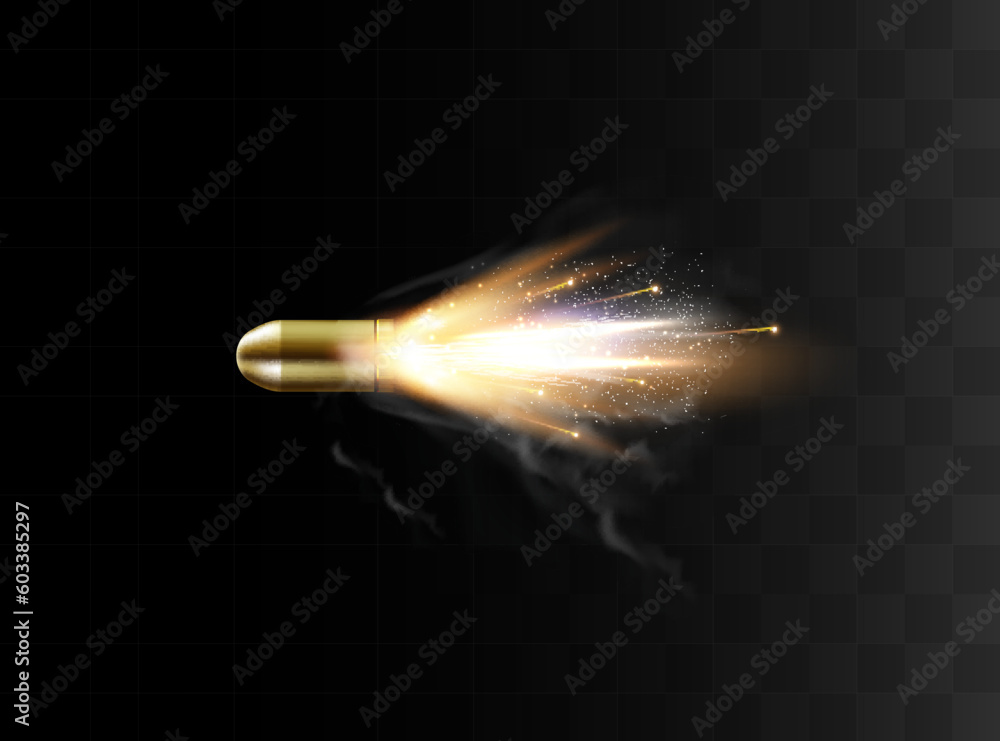 Gunshots, bullet in motion, military smoke trails. Realistic flying ...