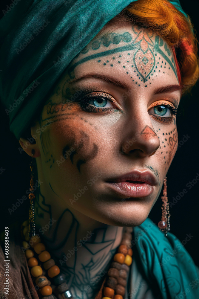 Generative AI illustration of Beautiful young berber woman with turban ...