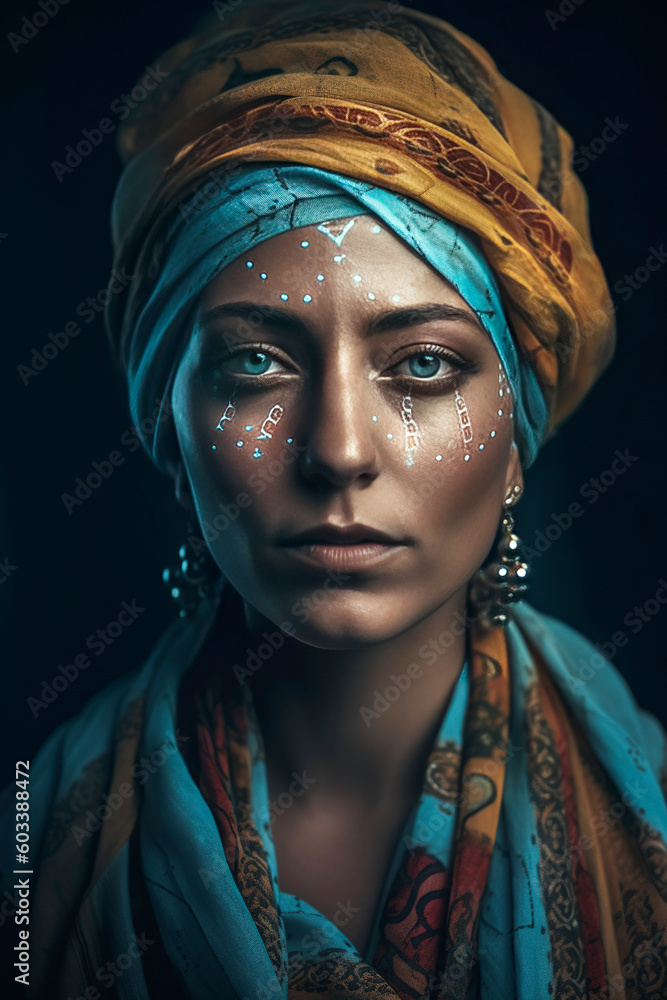 Generative AI illustration of Beautiful young berber woman with turban ...