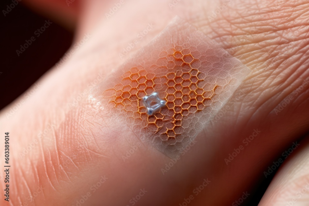 Nanotechnology in health sector depicted by a medical patch applied on ...