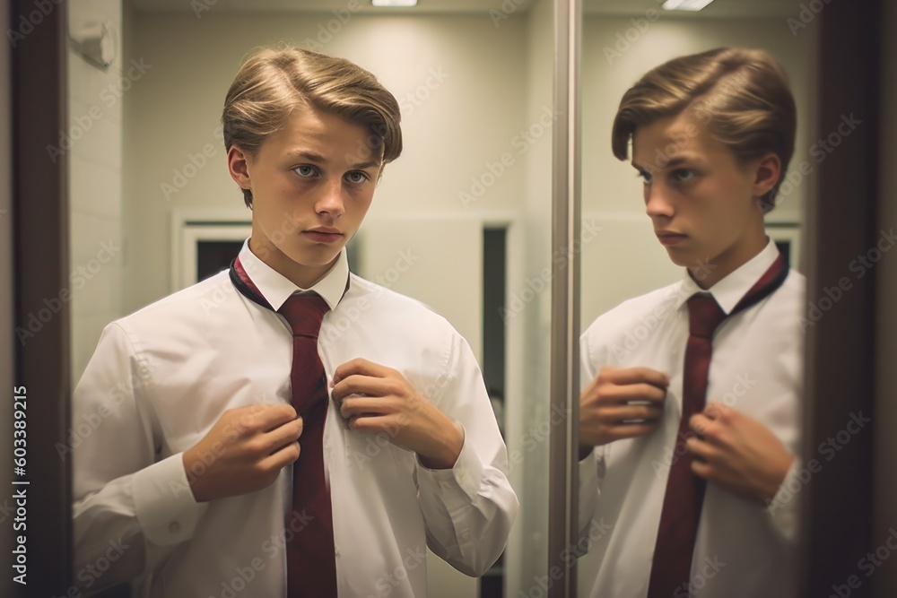 Young man preparing for his first day at a corporate office job, a ...