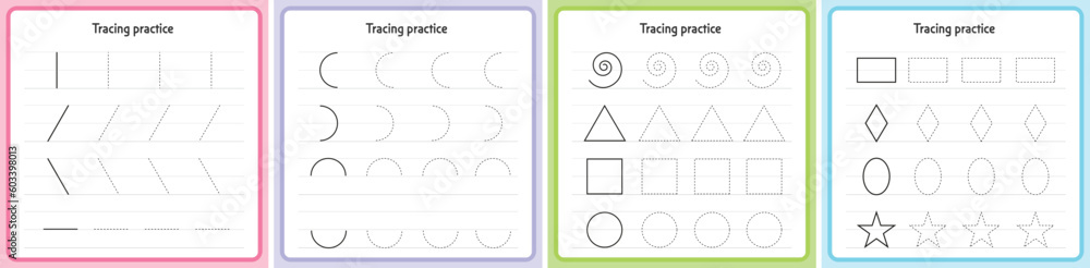 Basic Tracing for kids. Preschool tracing worksheet for handwriting ...