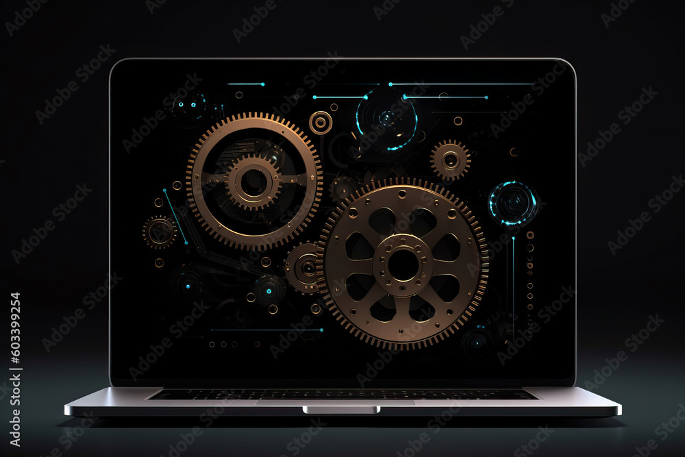Generative AI illustration of opened blank laptop with intersecting ...