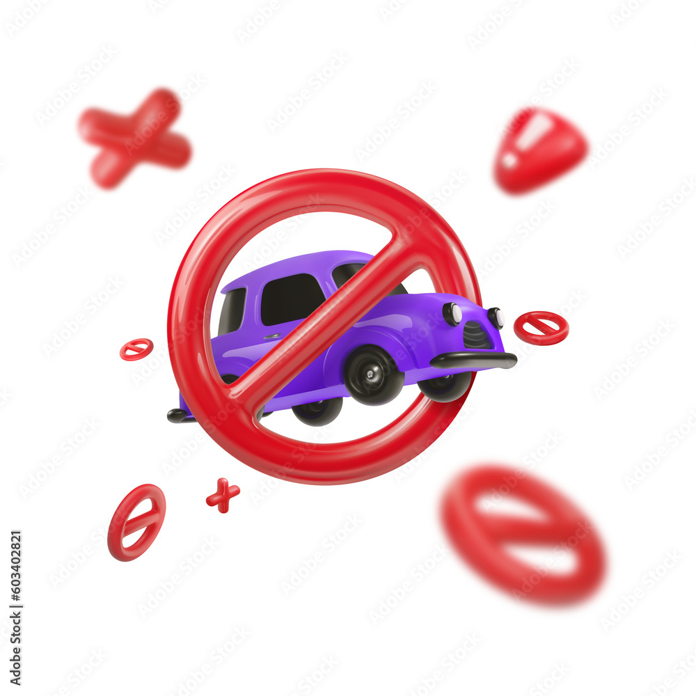 Car prohibited 3d. Illegal automobile, parking fine. Limited using ...