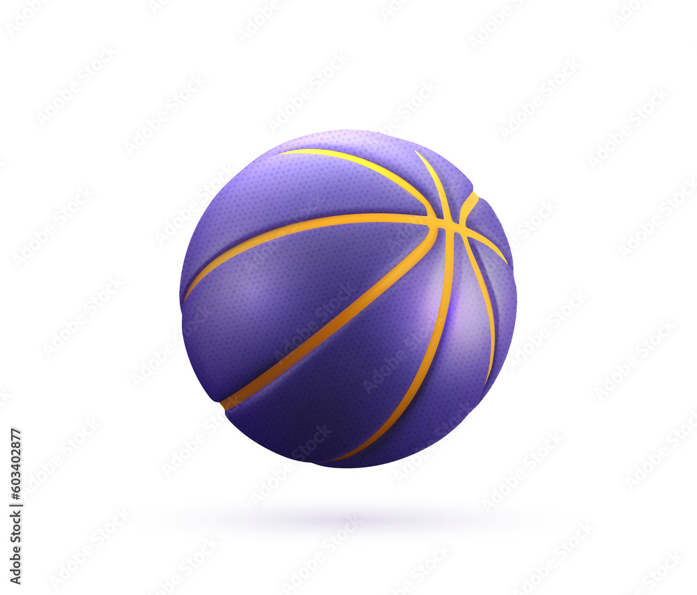 3d realistic purple and golden textured rubber basketball isolated ...
