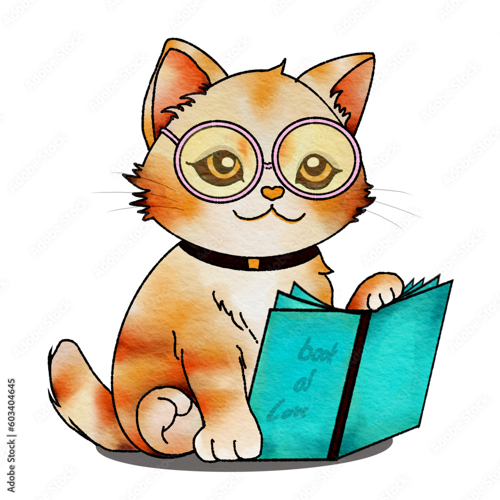 Cat Reading Clip Art