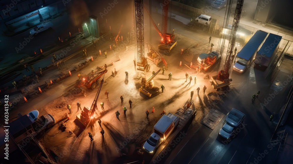 Generative AI Arial view construction worker pouring concrete at ...