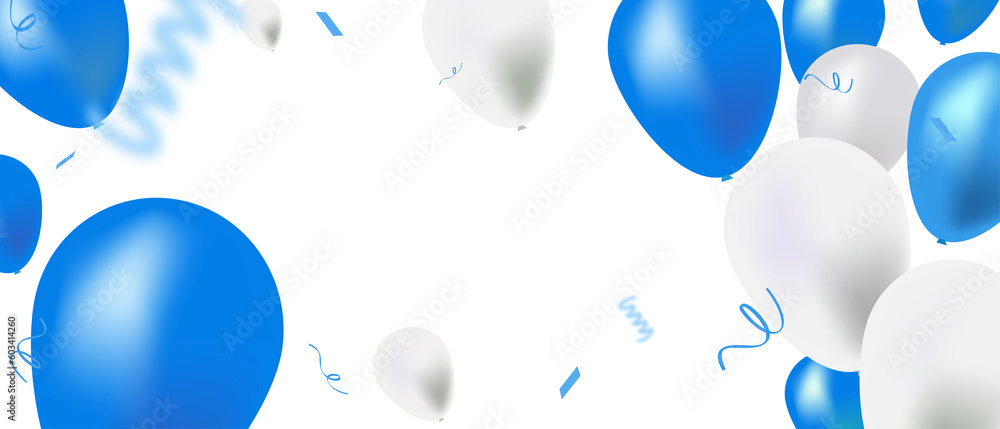 Celebration banner with confetti and balloons. PNG illustration Stock ...