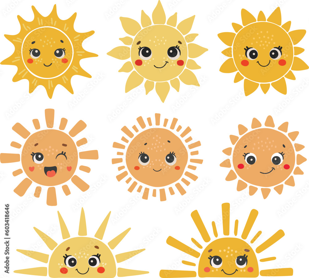 Cute sun set cartoon character, Happy sun set vector, Summer sunshine ...