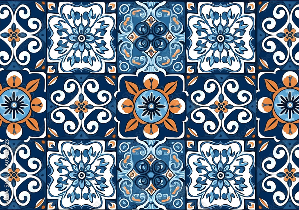 typical colorful sicilian floor and wall tiles in different patterns ...