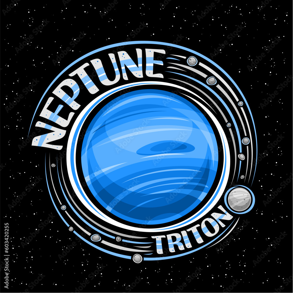 Vector logo for Neptune, decorative fantasy print with rotating planet ...