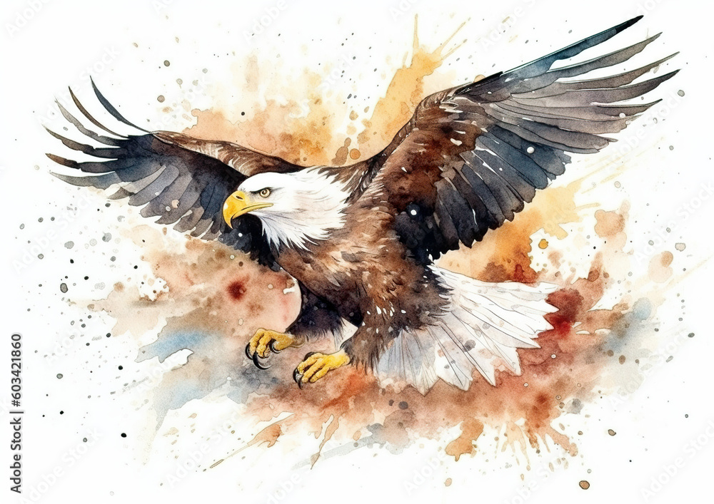 Watercolor abstract illustration of American bald eagle.American bald ...