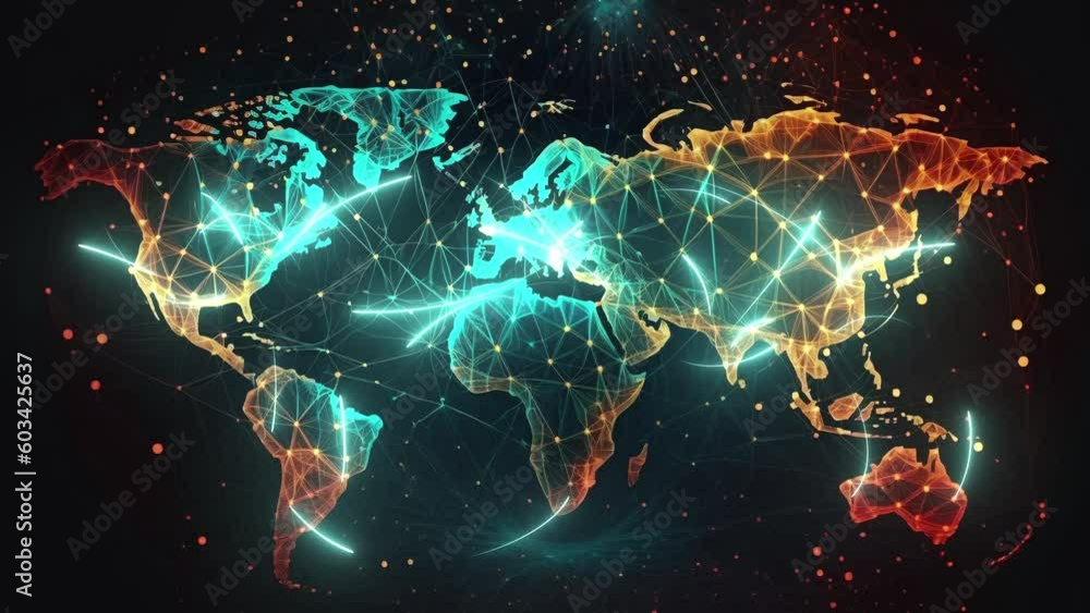 Global network connection [4K] - World map point and line composition ...