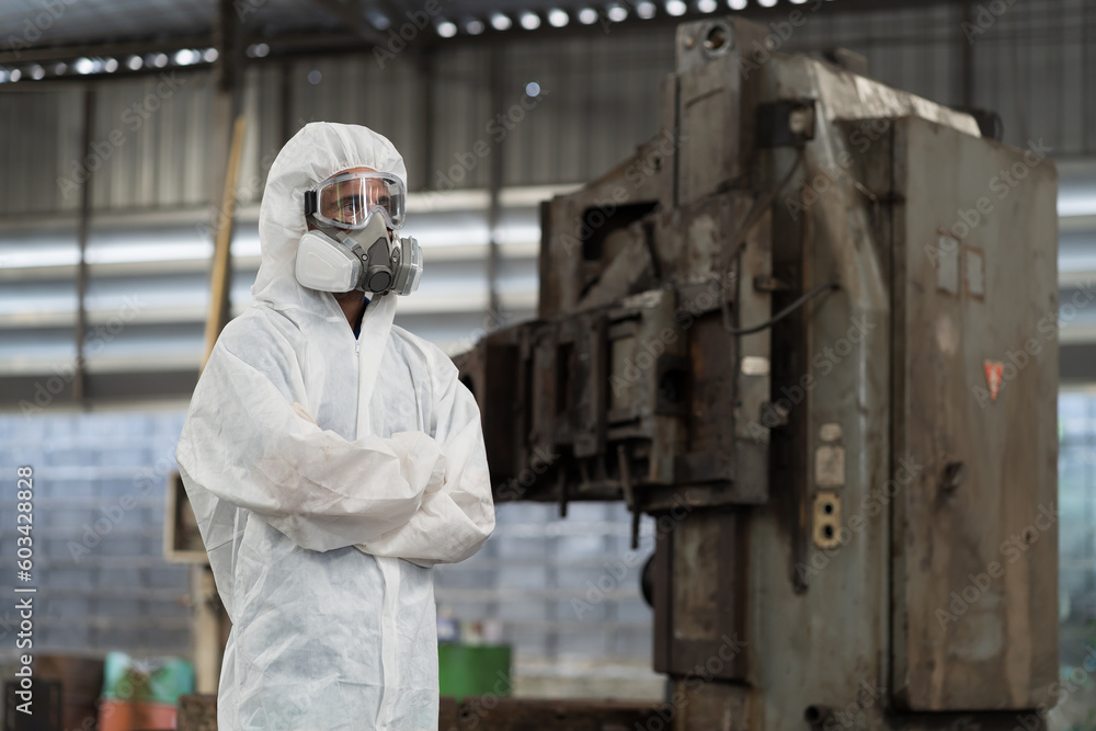 Chemical leak and safety first concept. Chemical specialist wear safety ...