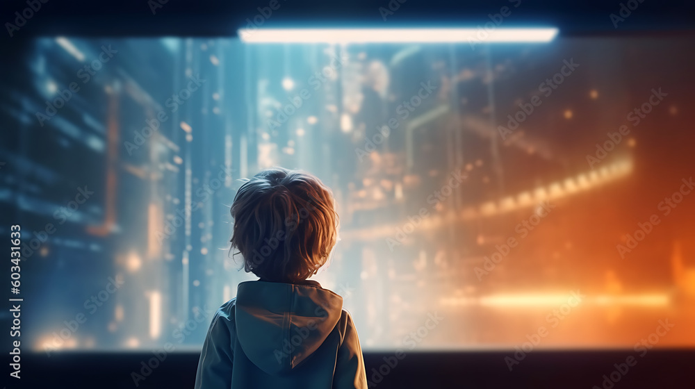 A Realistic Close-Up of a Child Exploring a Futuristic World looking ...