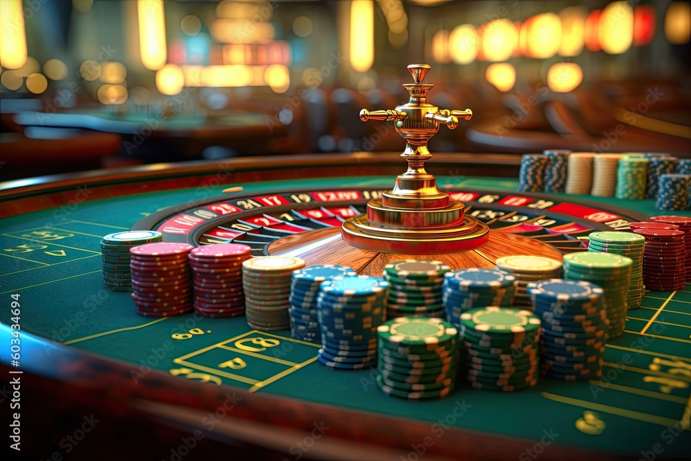 Roulette Table With Casino Chips Backdrop Generative AI Stock ...