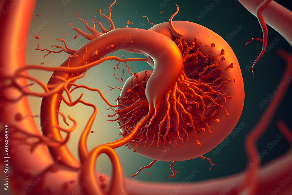 Blood vessel with an enlarged ball filled with blood, blood. A ...